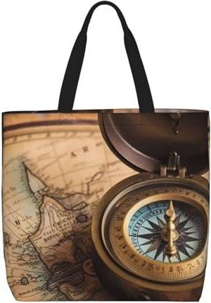 Generic Vieille Boussole Sac Fourre-Tout D&eacute;contract&eacute; Tote Bag R&eacute;utilisable Sac A Main Femmes Pour Gym Universit&eacute; Voyage