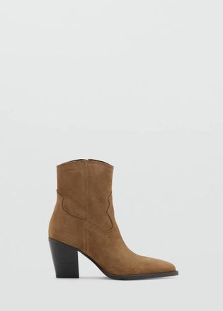 Mango Bottines su&egrave;de talon bloc tabac - Femme - 35 - MANGO