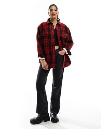 Superdry Surchemise style vintage en imitation peau de mouton &agrave; carreaux - rouge