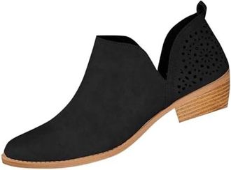 Generic Bottines Chelsea &eacute;l&eacute;gantes &agrave; talon bas pour femme - Bout pointu - Couleur unie - Style d&eacute;contract&eacute; et confortable - Pour lautomne, Noir, 37.5 EU