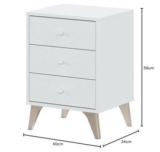 Dmora Seattle Nachttisch, Nachttisch mit 3 Schubladen, Nachttisch, 40x34h56 cm, Wei&szlig; und Eiche