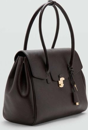 Mango Sac de ville &agrave; rabat de taille moyenne chocolat - Femme - Taille unique - MANGO