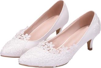 Garneck Escarpins &agrave; Talons Blancs 5 CM pour Mariage Femme Chaussures D&Eacute;t&eacute; en Dentelle Fleurs Taille 42 &Eacute;l&eacute;gantes pour C&eacute;r&eacute;monie Photos de Mariage et F&ecirc;tes For
