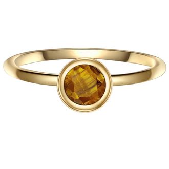 Glanzst&uuml;cke M&uuml;nchen Ring - Sterling Silber Ring Tigerauge - Gr. 48 - in Gold - f&uuml;r Damen