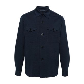 Harris Wharf London Navyblaue Seersucker Hemdjacke - - Jackets - Herren - Blau - 2XL