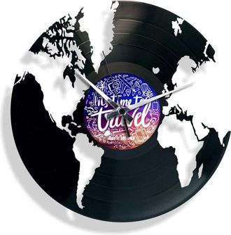 Disc'o'Clock Shallplattenuhr World - Lautlos Wanduhr, einfach aufzuh&auml;ngen. 100% Made in Italy Handwerkliches Produkt