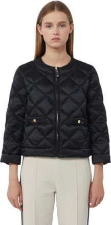 Max Mara Femme, Vestes, Noir, Taille: 36 FR Veste courte &agrave; col rond rembourr&eacute;e de duvet doie