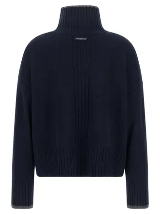 Pinko Wool-Cashmere Blend Turtleneck Sweater - Navy