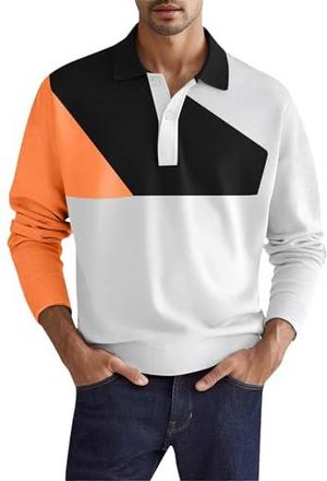 Generic Polo pour homme &agrave; manches longues - T-shirt de golf &agrave; couleurs contrast&eacute;es - Coupe ample - T-shirt de sport &agrave; col &agrave; revers - T-shirts athl&eacute;tiques conf