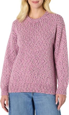 Amazon Essentials Damen Oversize-Pullover mit Rundhalsausschnitt und mehrfarbigem, schwerem Stoff, Fuchsia Meliert, XXS