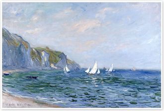 Posterlounge Felsen und Segelboote in Pourville Poster von Claude Monet 100 x 70 cm Blau Wandbilder Wanddeko