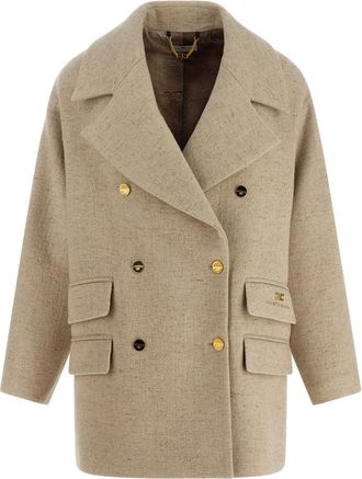 Elisabetta Franchi Femme, Manteaux, Beige, Taille: 38 FR Double-Breasted Coat