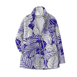 Keephen Femmes Polaire Veste Boho Floral 3D Impression Flou Flanelle Manches Longues Manteau Hiver Chaud Bouton vers Le Bas Vêtement extérieur avec Poches