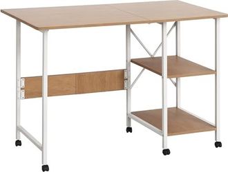 HOMCOM Klapptisch Schreibtisch Beistelltisch B&uuml;rotisch Mobiler Computertisch mit Rollen MDF Natur 107 x 55 x 76 cm