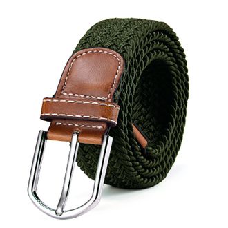 DonDon Stoffgürtel Stretchgürtel geflochten und elastisch Gürtel für Damen und Herren Länge 100 cm bis 130 cm olive