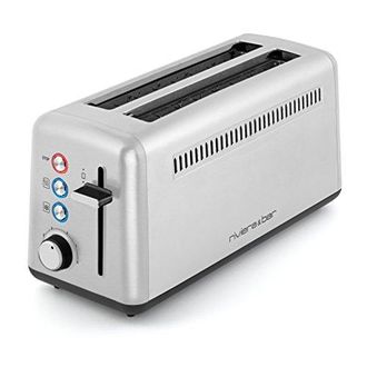 Riviera & Bar riviera&bar Grille-Pain - 2 Fentes Extra-Longues avec Niveaux de Dorage, R&eacute;chauffage et D&eacute;cong&eacute;lation, Tiroir Amovible, Pieds Antid&eacute;rapants - Inox Sat