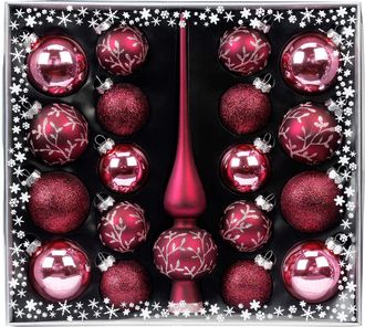 Magic Bodyfashion Kugelsortiment Glas Dekor 19 TLG. mit Spitze Christbaumkugeln Christbaumschmuck Tannenbaum Deko Weihnachten Weihnachtskugeln Farbe: Berry Kiss Beere G