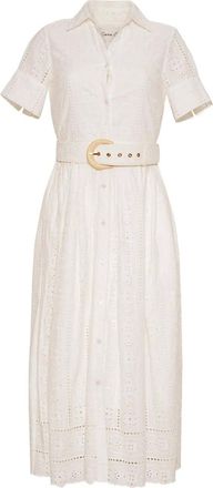 Cara Cara robe mi-longue Malena &agrave; oeillets brod&eacute;s - Blanc