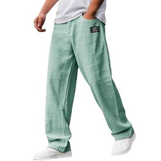 Generic Pantalon en lin pour homme avec cordon de serrage - L&eacute;ger - Pantalon de loisirs - Couleur unie - Pantalon long pour homme - Pantalon de plage - Vacanc