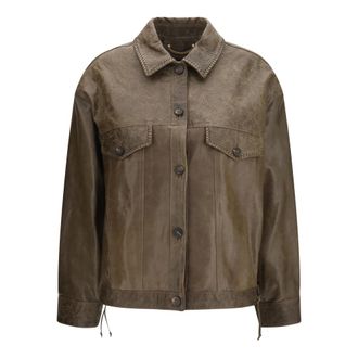 Golden Goose Babete Leather Jacket - Femme - Vestes - Vert - Taille: 38 FR