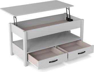 Giantex Couchtisch H&ouml;henverstellbar, Wohnzimmertisch mit 2 Schublade, Versteckter Aufbewahrung, Kaffeetisch f&uuml;r Wohnzimmer, B&uuml;ro, 100 x 46 x 50-63,5 cm, Grau