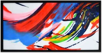 ADM Abstrakt - Abstraktes Bild, von Hand gemalt auf Acrylplatte und montiert auf schwarzem PU-Rahmen - Mehrfarbig - H64 cm