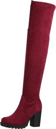 Elara Damen Stiefel Overknee High Heels Absatz Chunkyrayan E4835 Wine-42P