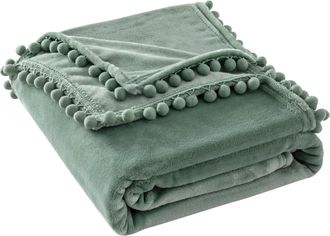 Miulee Kuscheldecke Fleecedecke Flanell Decke mit Pompoms Einfarbig Wohndecken Couchdecke Flauschig Überwurf Mikrofaser Tagesdecke Sofadecke Blanket, 170x210