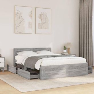 vidaXL Bettgestell mit Kopfteil Grau Sonoma 140x200 cm Holzwerkstoff Vidaxl