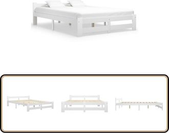 vidaXL Massivholzbett Weiß Kiefer 120x200 cm - Massivholzbette - Kiefernbett - Weißes Bett - Doppelbett - Bettgestell