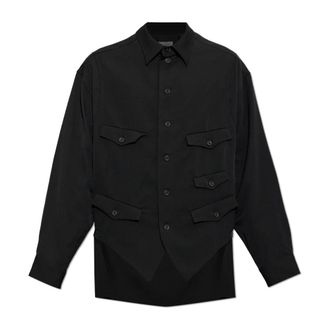 Yohji Yamamoto Woll-Gabardine-Weste Lagenbluse - - Shirts - Herren - Schwarzk - M