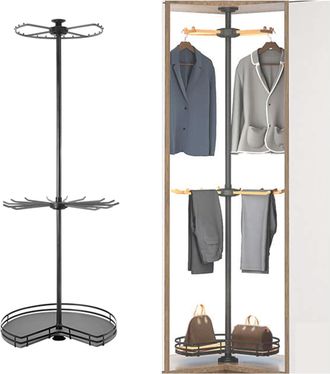 Generic Robuster, Um 360&deg; Drehbarer Kleiderst&auml;nder, 3-stufiger H&ouml;henverstellbarer Kleider- Und Hosenb&uuml;gel, Platzsparender Eckorganizer for Schrankschlafzimmer