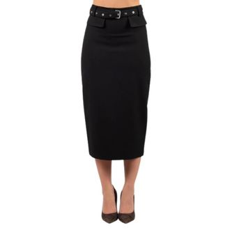 Pinko Pinko, Femme, Jupes, Noir, Taille: 38 FR Jupe midi Gazania ceintur&eacute;e &agrave; fente avant