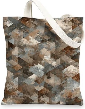 Generic Sacs fourre-tout en toile à motif géométrique, sacs dépicerie réutilisables, légers et lavables avec bandoulière pour salle de sport, Brun, 13x15 Inch