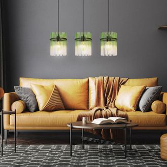 Globo Lighting Pendellampe Esstischleuchte Hängelampe Wohnzimmerleuchte 3 flammig, Metall grün, klar, schwarz, 3x E27 Fassungen, LxBxH 80x20x140 cm