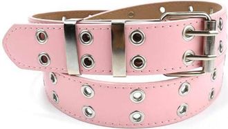 Generic Ceinture punk unisexe à double oeillet en cuir PU avec rivets creux à double broche pour homme et femme, rose, 110 cm