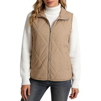 Generic Gilets l&eacute;gers matelass&eacute;s &agrave; fermeture &eacute;clair pour femmes, parfaits pour lautomne et lhiver. Col montant, rembourr&eacute;s, kaki, taille L