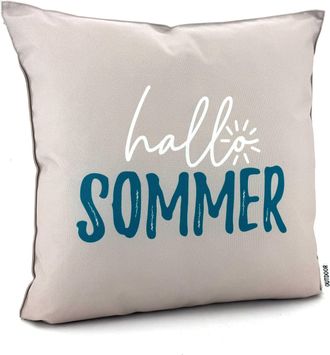 Heimtexland Outdoor Deko Kissen 45x45 mit Füllung Garten Lounge Dekokissen wasserabweisend wetterfest Outdoorkissen Gartenkissen Bedruckt Typ906 Natur - Petrol