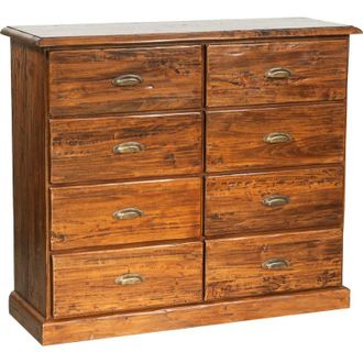 Biscottini International Rustikale Kommode aus massivem Lindenholz mit Nussbaum-Finish L116xPR41xH100 cm. Made in Italy