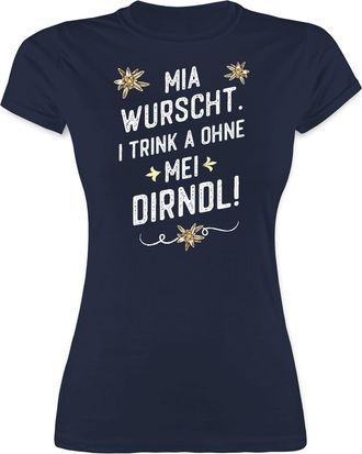 Shirtracer Shirt Damen - Kompatibel mit Oktoberfest - Mia wurscht i Trink a ohne MEI Dirndl - XL - Navy Blau - ich trinke auch Tshirt trachtenshirt bayrische t-S