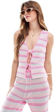 the frolic Exclusivit&eacute; - The Frolic - Veston de plage densemble en maille crochet&eacute;e ray&eacute;e - Rose/bleu-Multicolore