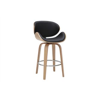 Miliboo Tabouret de bar pivotant noir et bois clair 65 cm WALNUT