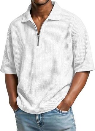 Generic Chemise basique classique solide pour homme, v&ecirc;tement de travail d&eacute;contract&eacute;, polo boutonn&eacute;, l&eacute;ger et respirant, T-shirts dext&eacute;rieur, blanc, XXL