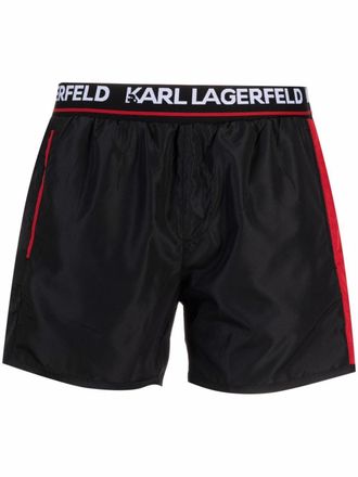 Karl Lagerfeld short de bain &agrave; bande logo - Noir