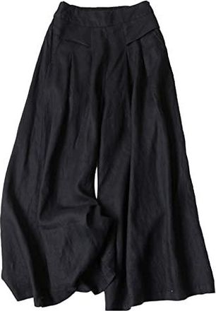 Feoya Jupe Pantalon Femme Fluide Eté Sarouel Jupe Culotte Taille Elastique Pantalon Ample Large Noir Étiquette XXXL 42