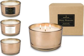 Römer Wellness Geschenkartikel: ROMOSCENT XXL Aromakerze Shiny Moments, 3-Docht-Kerze im edlen rosé Glas; Maße: ca. 13 x 13 x 8 cm