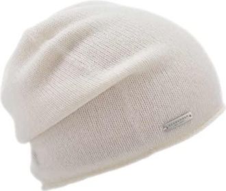 Seeberger Bonnet en cachemire avec bord roul&eacute; - Bonnet en cachemire - Bonnet dhiver - Bonnet long en tricot, Blanc., taille unique