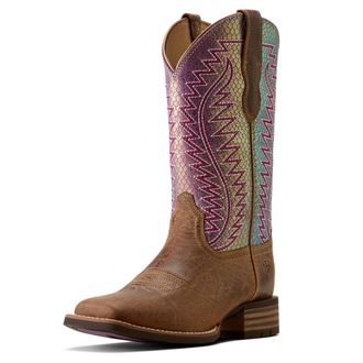 Ariat Womens Monte Vista Wide Square Toe Western Boots in Autumn Tan Lavender Glow Snake Print, B Medium Width, Size 42.5, by Ariat