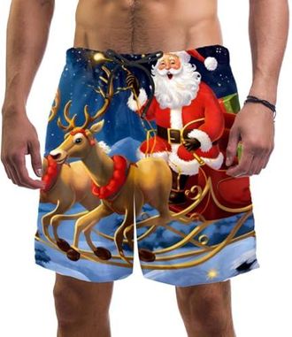 Coosun Short de bain Père Noël pour homme à séchage rapide, Père Noël et cerf, L