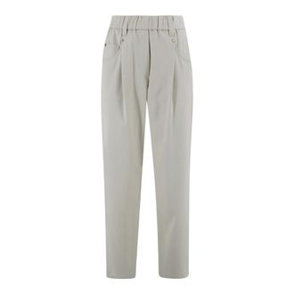 Brunello Cucinelli Femme, Pantalons, Beige, Taille: 40 FR Pantalon Large en Coton Stretch Sable